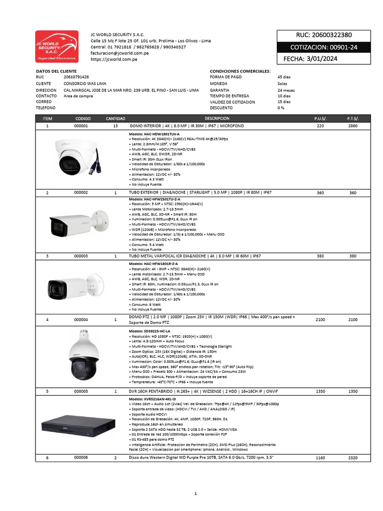 PROFORMA #00901-24 Cotizacion de Camaras | PDF