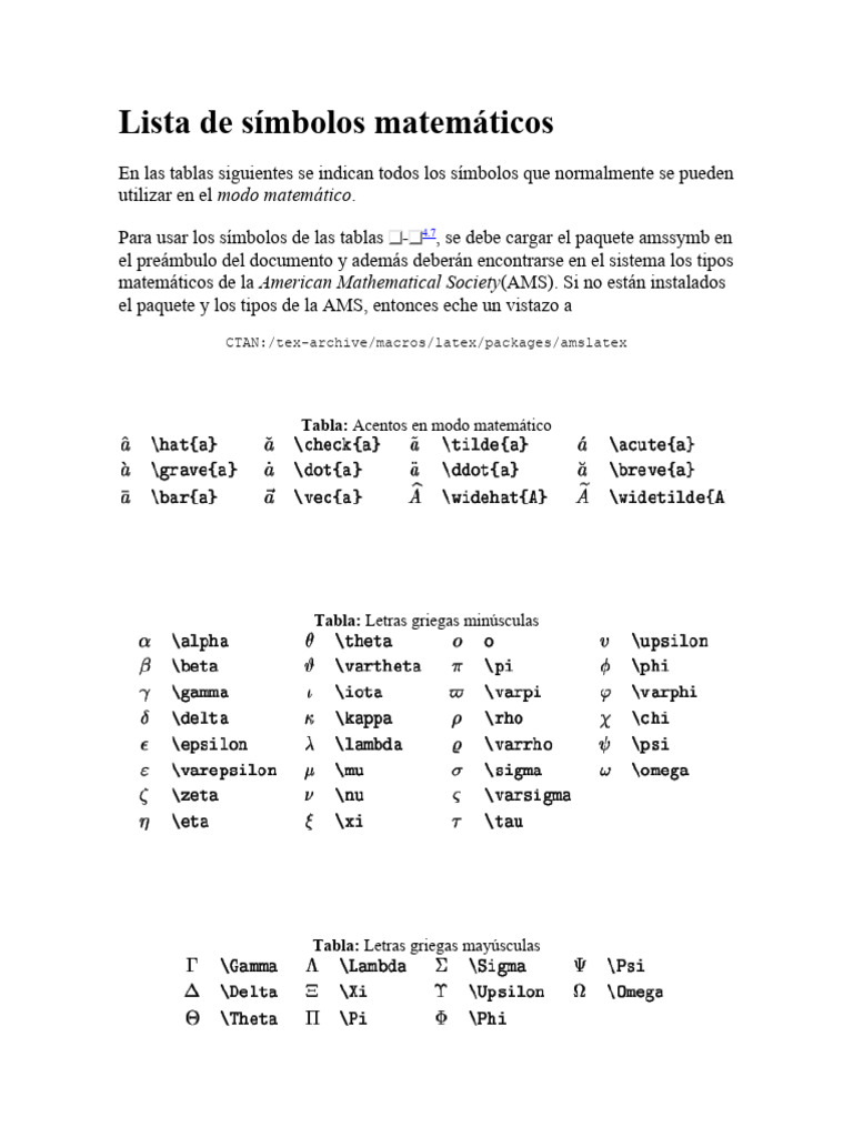 Lista de Simbolos Matematicos | PDF