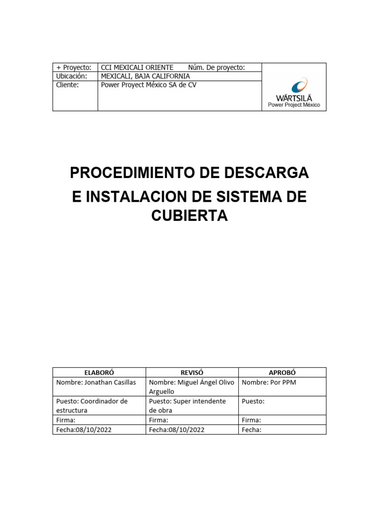 Plan de Trabajo para Instalacion de Cubierta | PDF