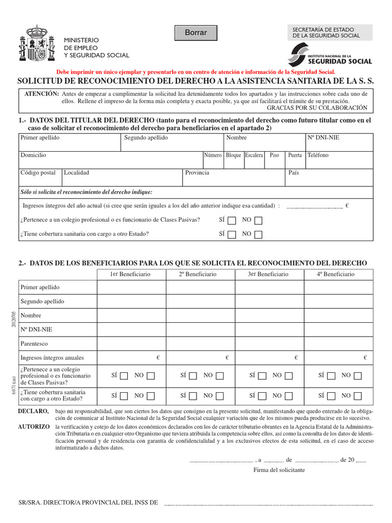 Modelo de Solicitud Asistencia Sanitaria | PDF