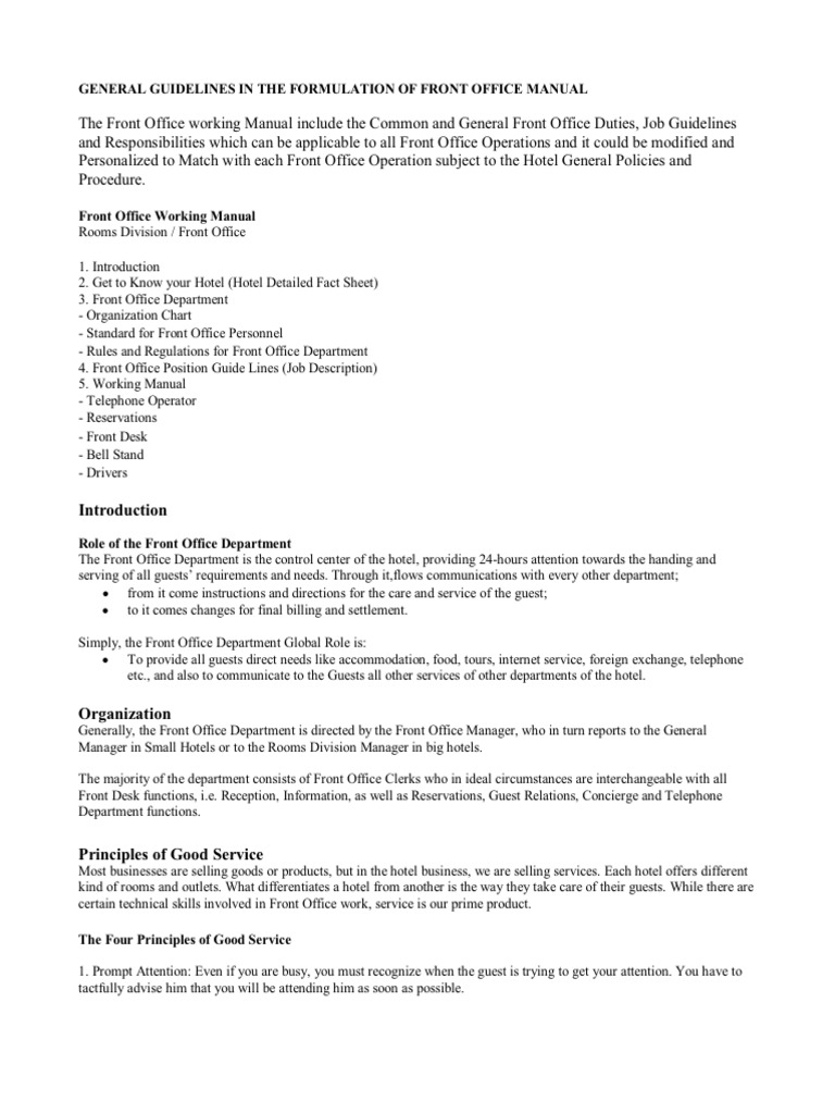 Front Office Manual | PDF