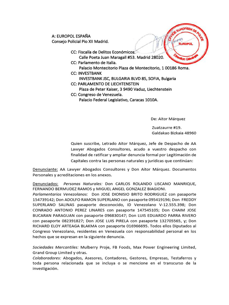 Europol Denuncia de Aitor | PDF | Venezuela | Corrupción política