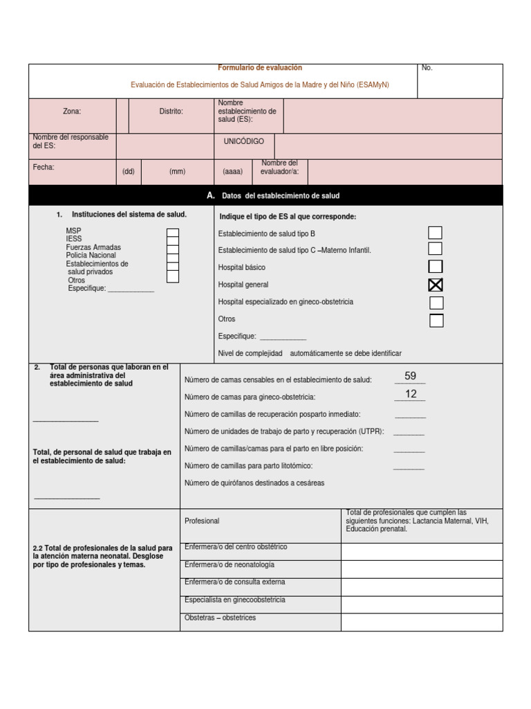 Evaluación de Establecimientos de Salud ESAMyN | PDF | Ciencia y ...