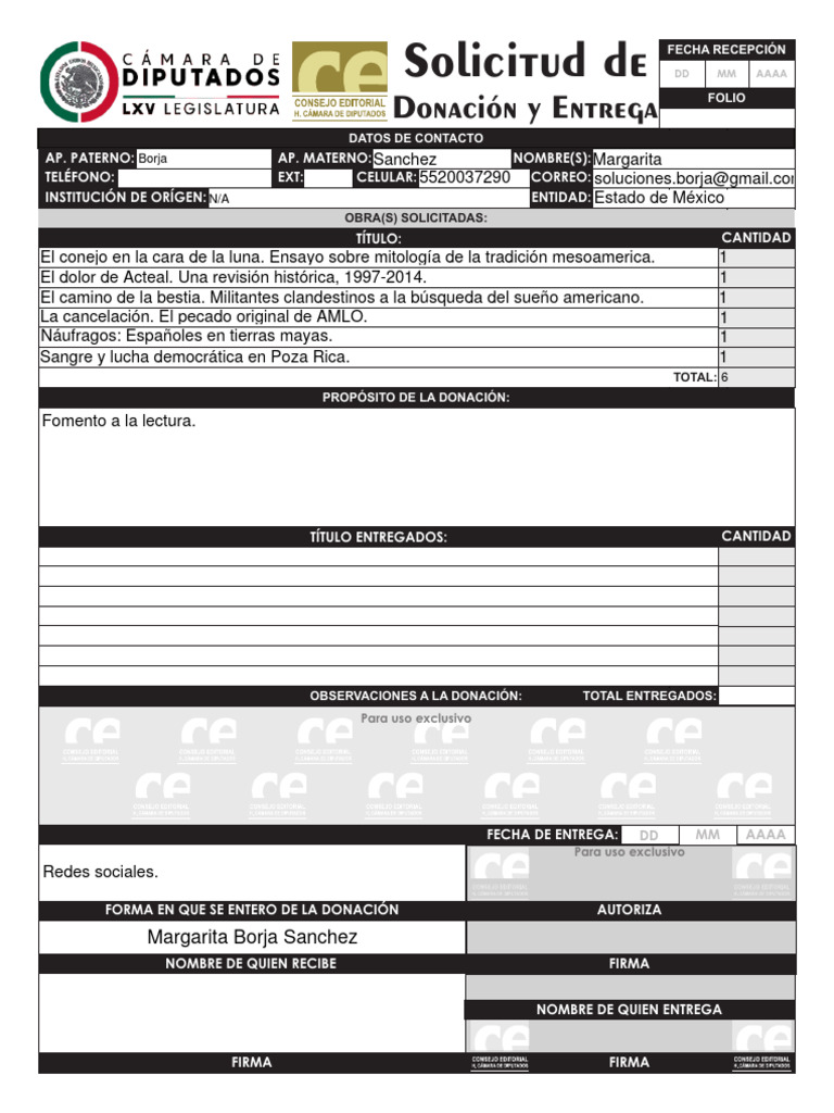 Solicitud de Donacióny Entrega | PDF