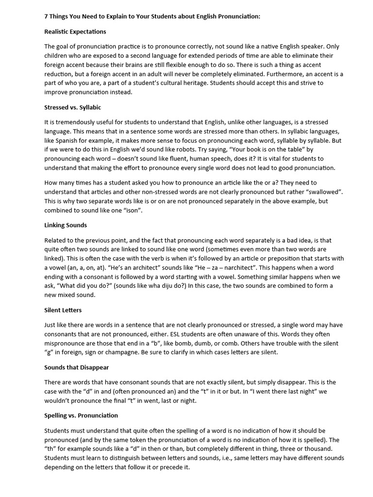 7 Things You Need To Explain To Your Students About English Pronunciation | PDF | Stress ...