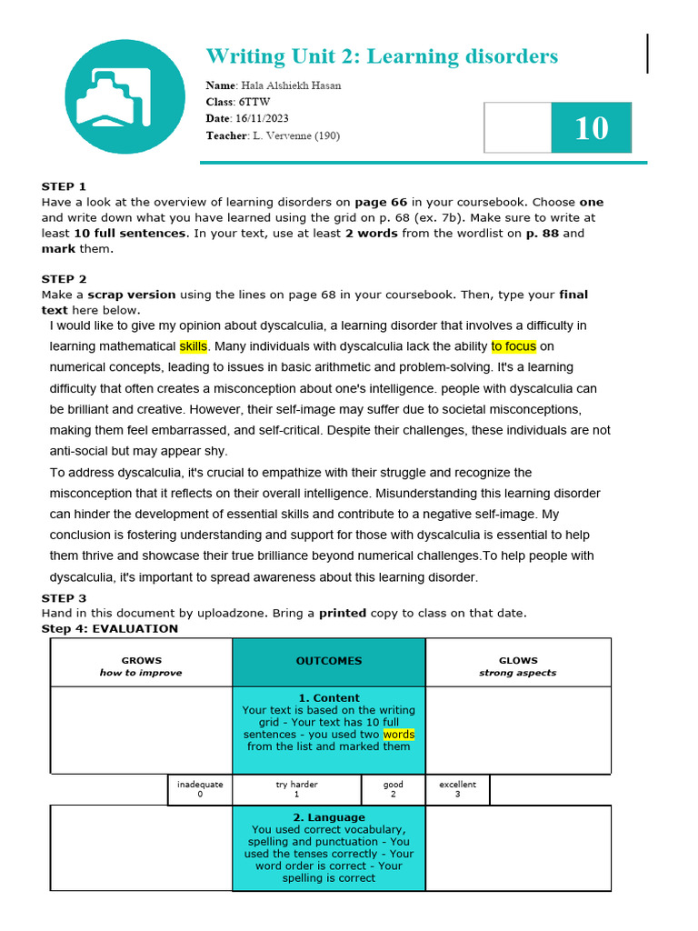 Writing Task Unit 2 - P. 68 Ex. 7 | PDF