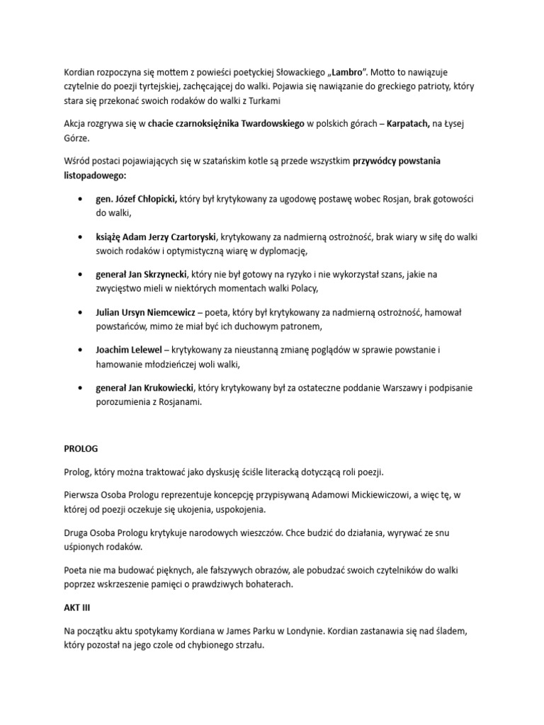 Notatka Kordian | PDF