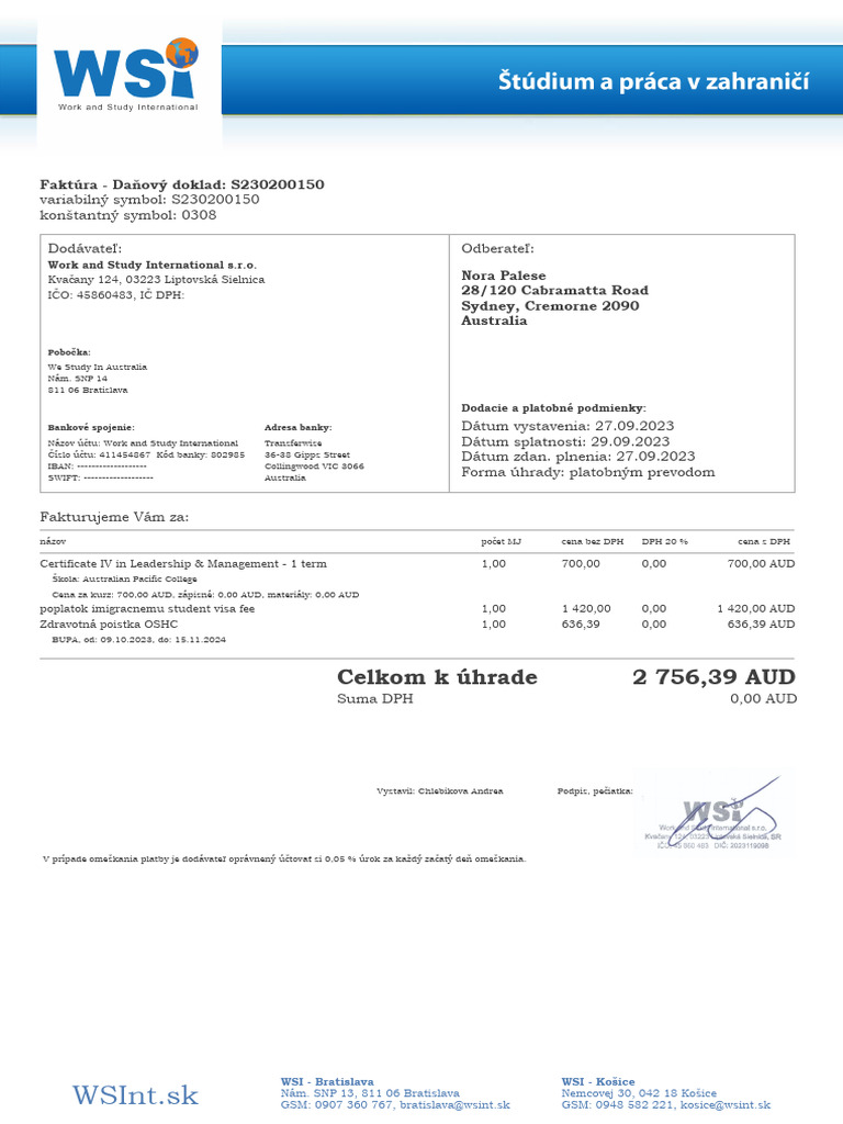 Wsint - SK: Celkom K Úhrade 2 756,39 Aud | PDF