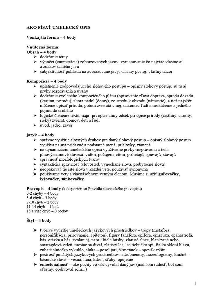 Ako Pisat Umelecky Opis | PDF