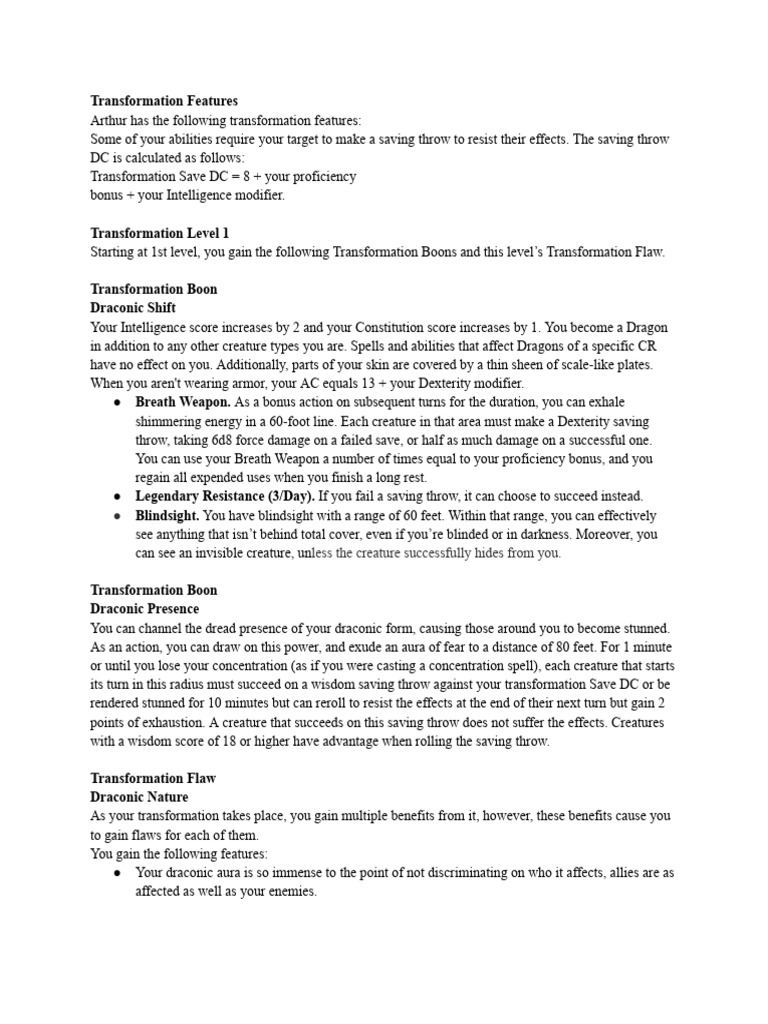 Arthur Transformation Features | PDF