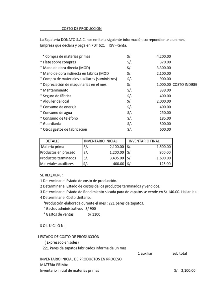 Caso Practico Costos de Producción | PDF | Inventario | Negocios económicos