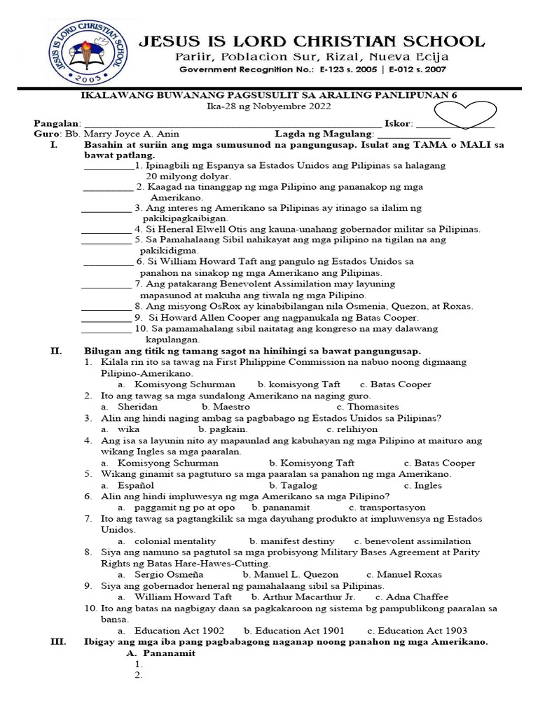 IKALAWANG-BUWANANG-PAGSUSULIT-SA-ARALING-PANLIPUNAN-6 | PDF IKALAWANG-BUWANANG-PAGSUSULIT-SA-ARALING-PANLIPUNAN-6 | PDF