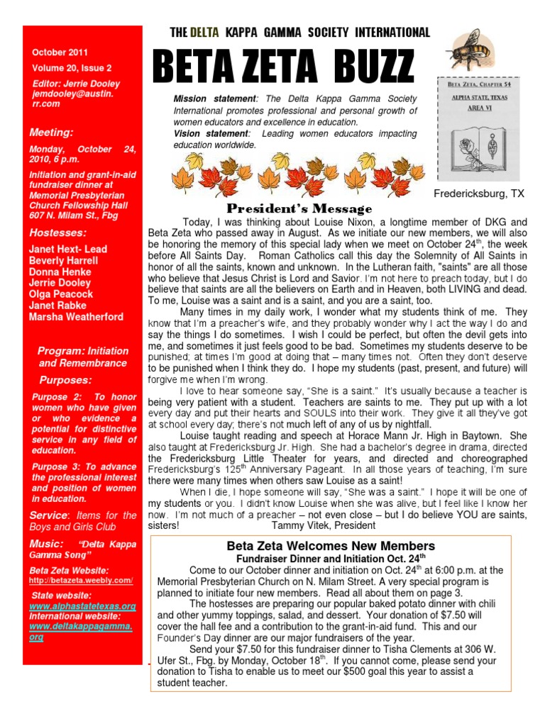 Beta Zeta Buzz October 2011 Final | PDF | Nursing | Teachers