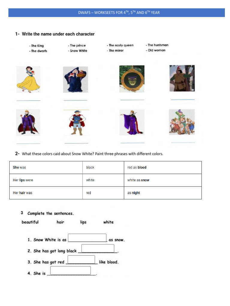 Snow White and The Seven Dwarfs-Activities | PDF