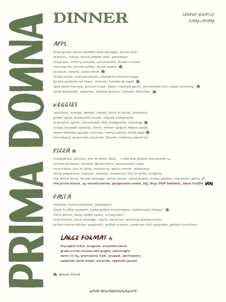Prima Donna Dinner Menu | PDF