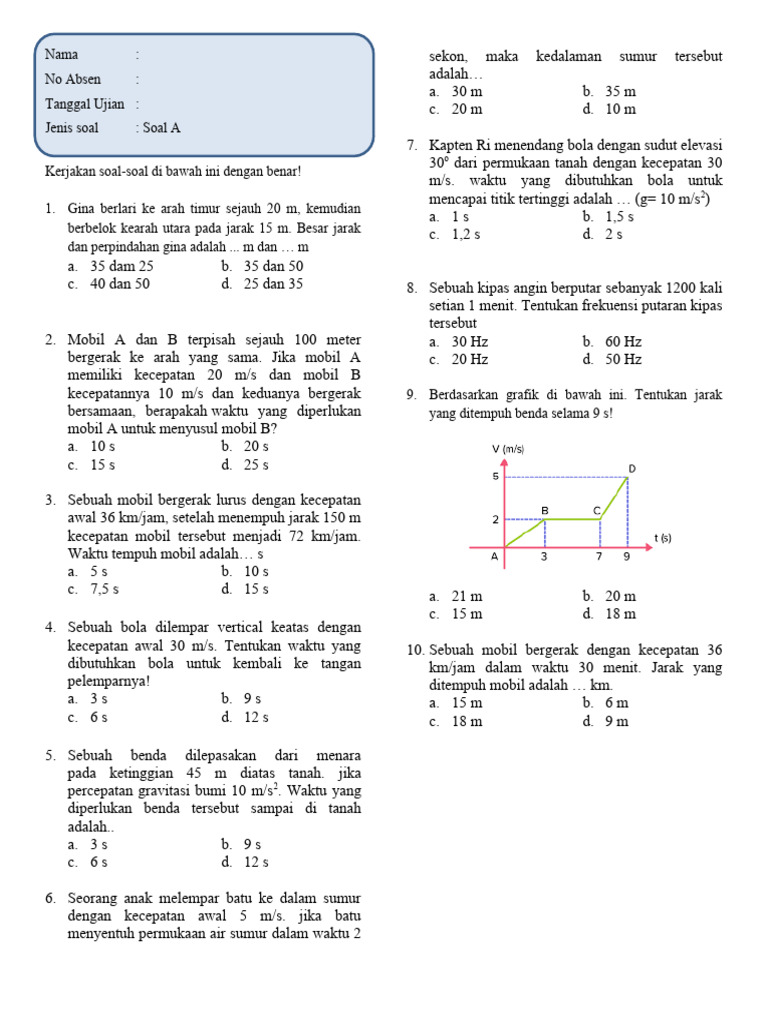 Soal Kinematika Gerak 1 | PDF