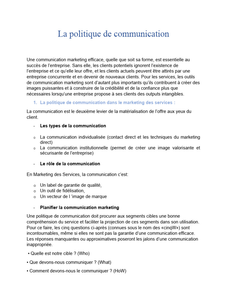 La Politique de Communication | PDF