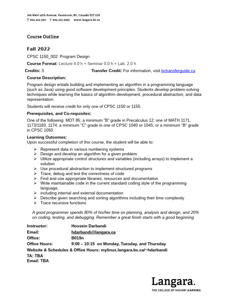 CPSC1150 002 Hdarbandi 202230 | PDF | Computer Programming | Computer Program