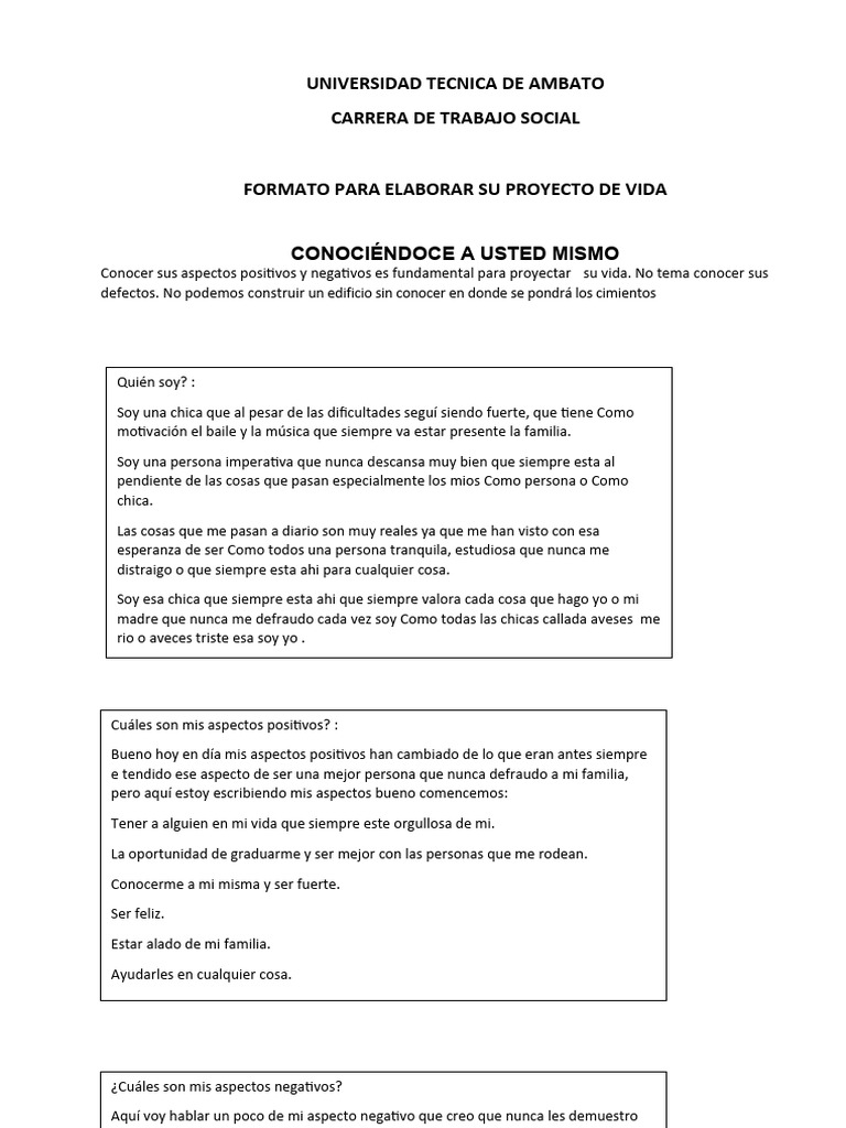 FORMATO PROYECTO DE VIDA Cami | PDF