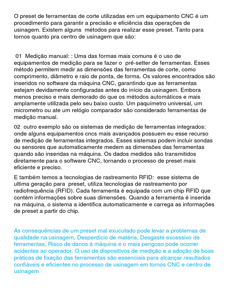 Preset de Ferramentas em CNC: Métodos e Importância | PDF