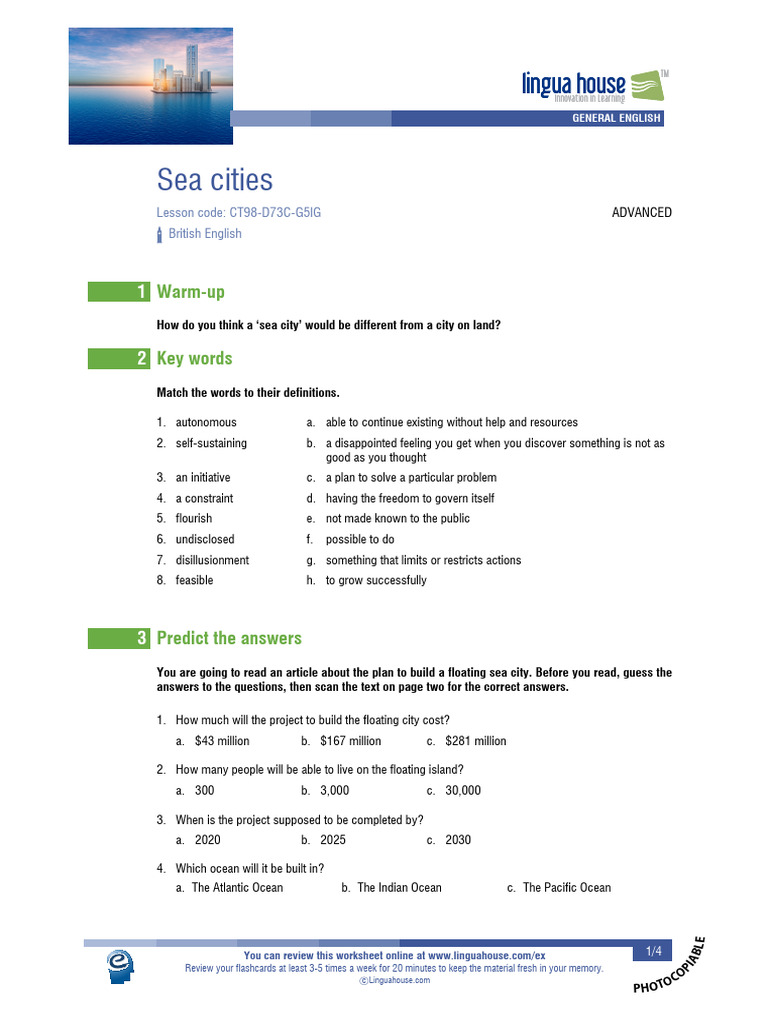 Sea Cities British English Advanced Group | PDF