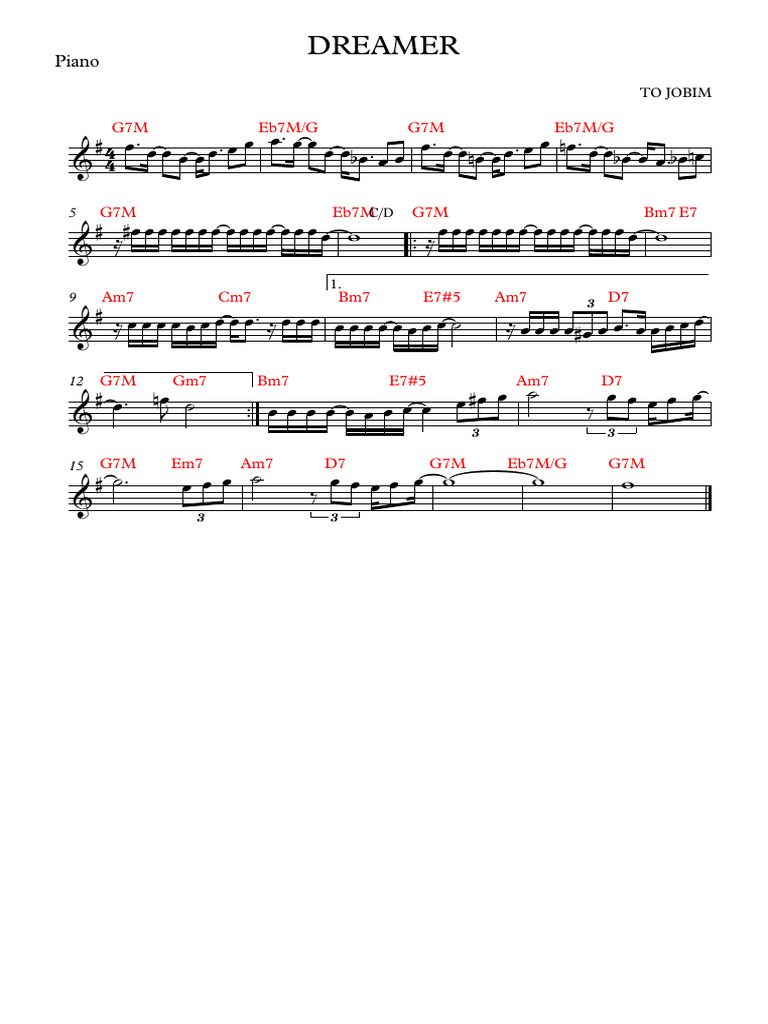 DREAMER - TOM JOBIM - Piano | PDF