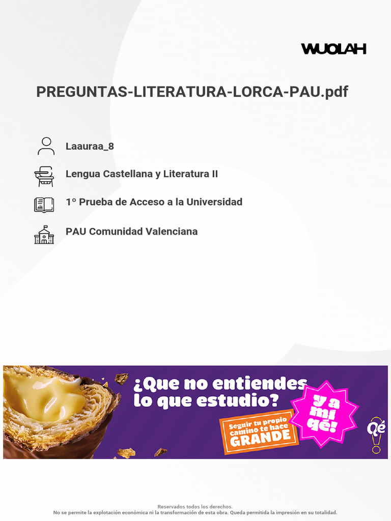 Preguntas Literatura Lorca Pau | PDF