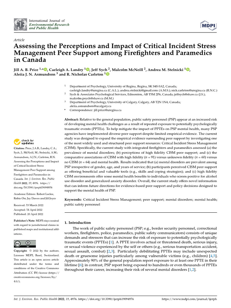 Assessing The Perceptions and Impact of Critical Incident Stress ...