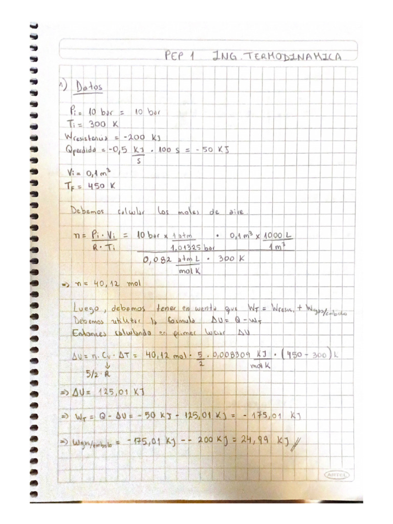 Solución Pregunta 1 Pep 1 Ing Termodinamica | PDF