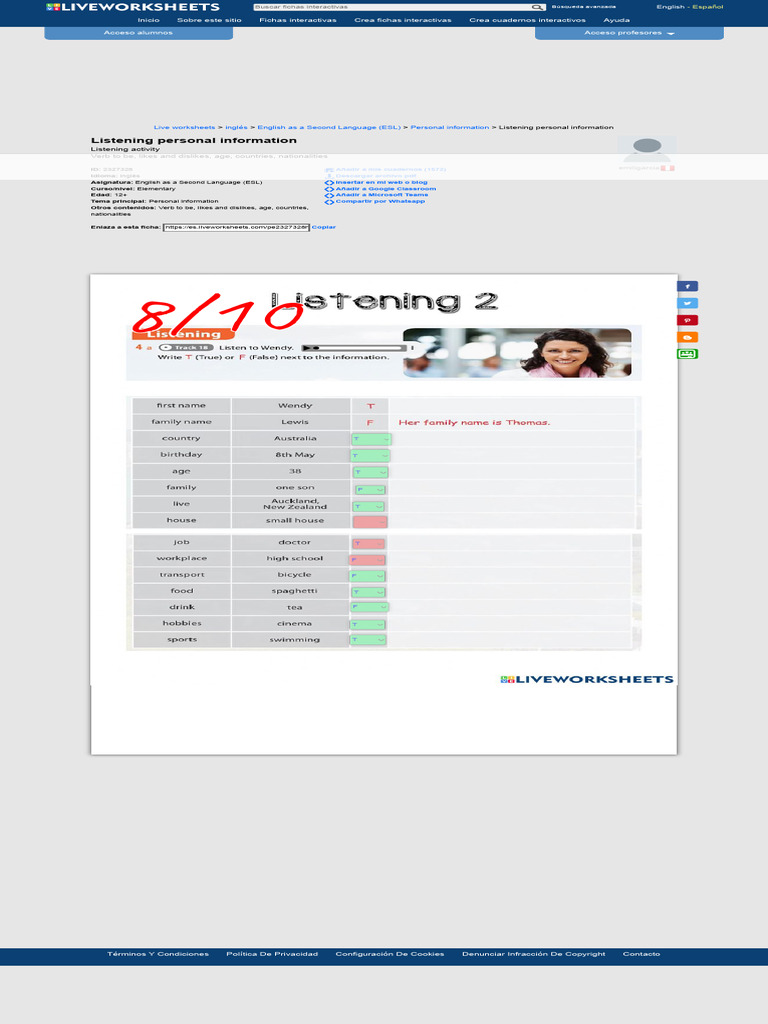 Ejercicio Online de Listening Personal Information | PDF