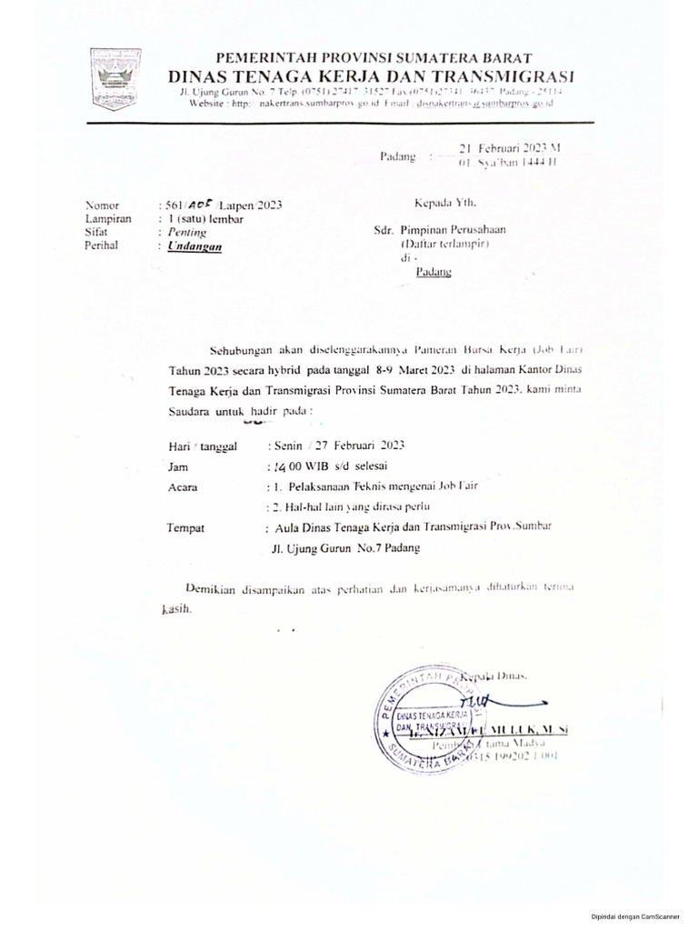 Undangan Rapat Job Fair 2023 | PDF