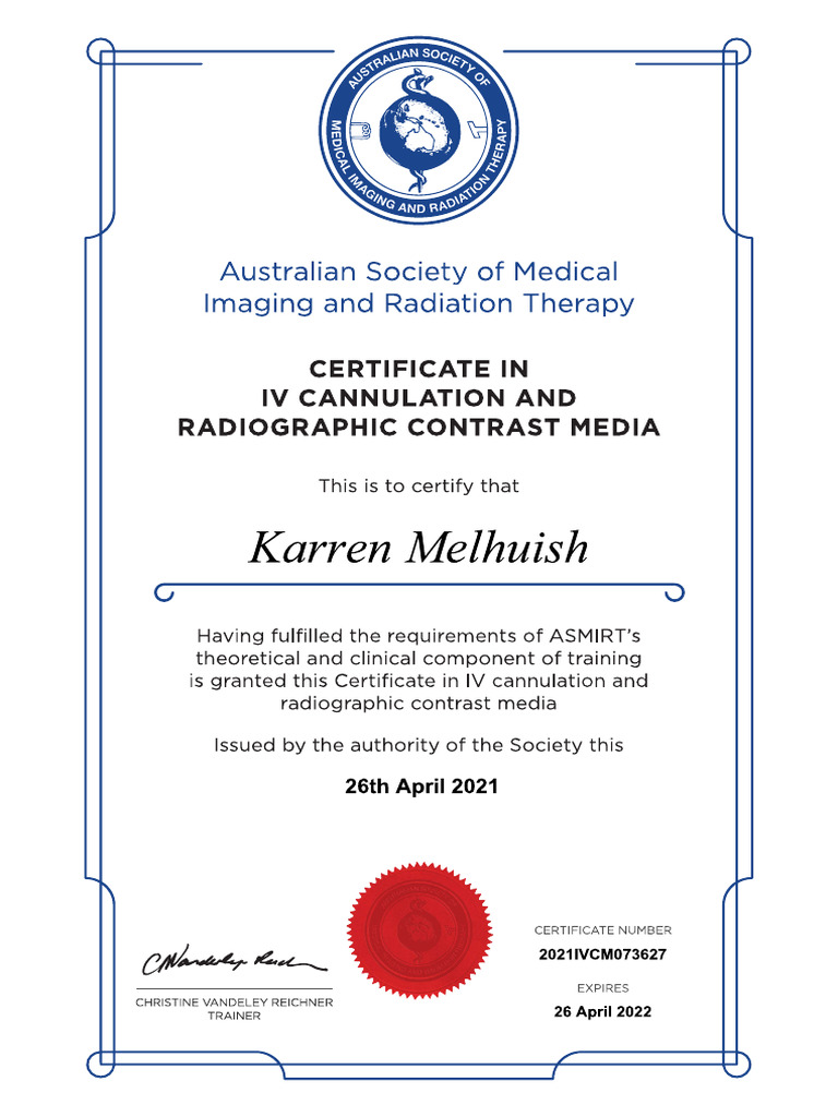 Certificate in IV Cannulation - Karren Melhuish | PDF
