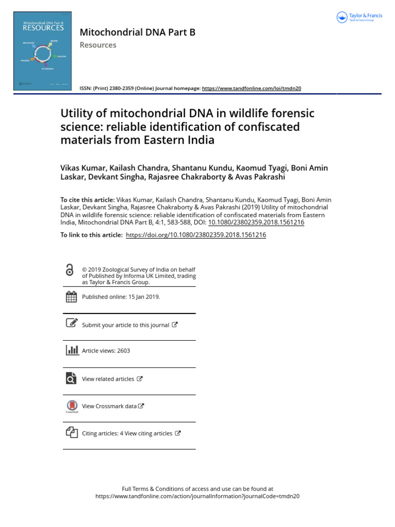 Utility of Mitochondrial DNA in Wildlife Forensic Science Reliable ...