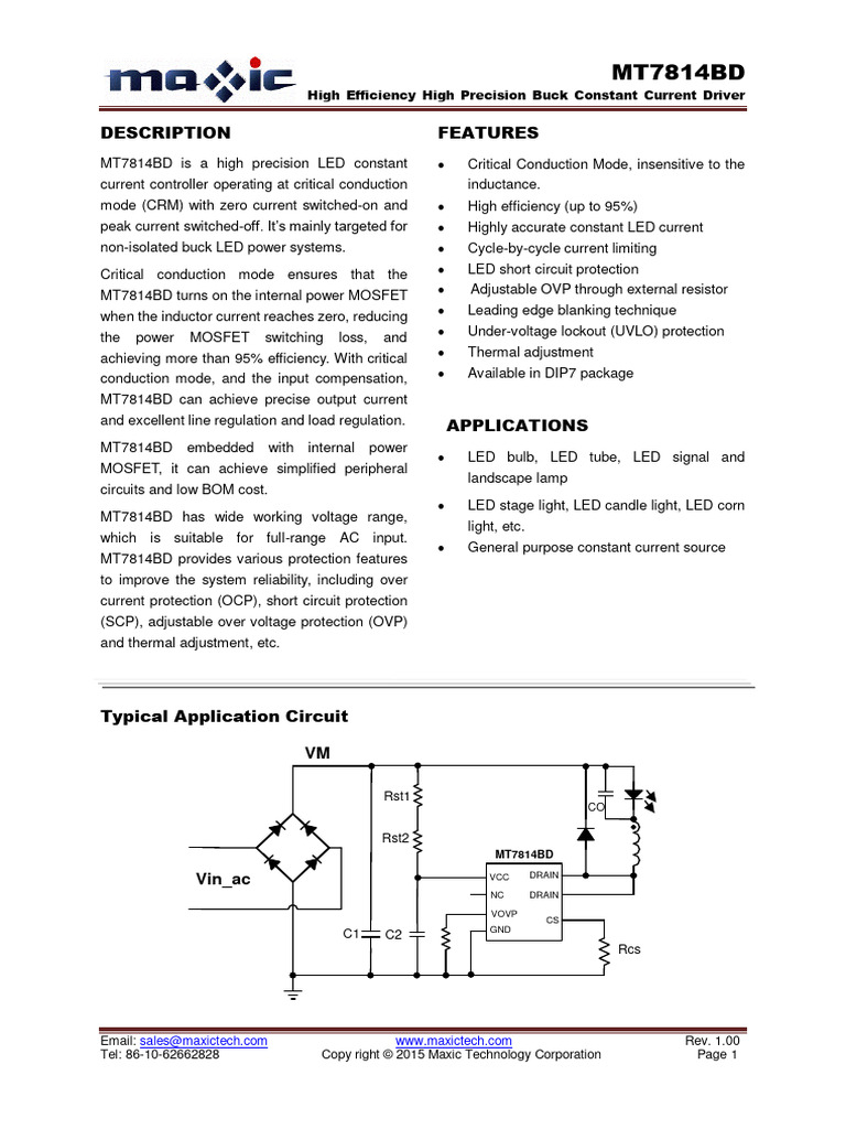 MT7814BD: High Precision LED Driver | PDF | Mosfet | Light Emitting Diode