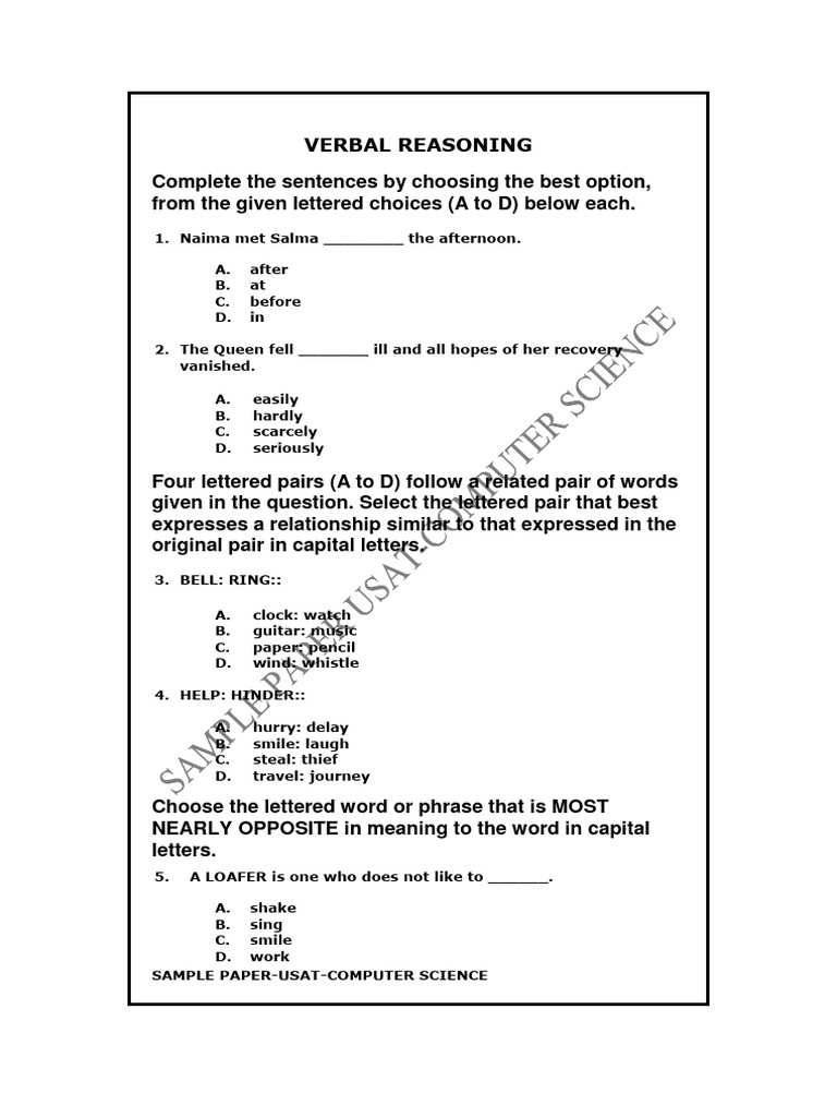 Sample Paper-Usat-Computer Science | PDF