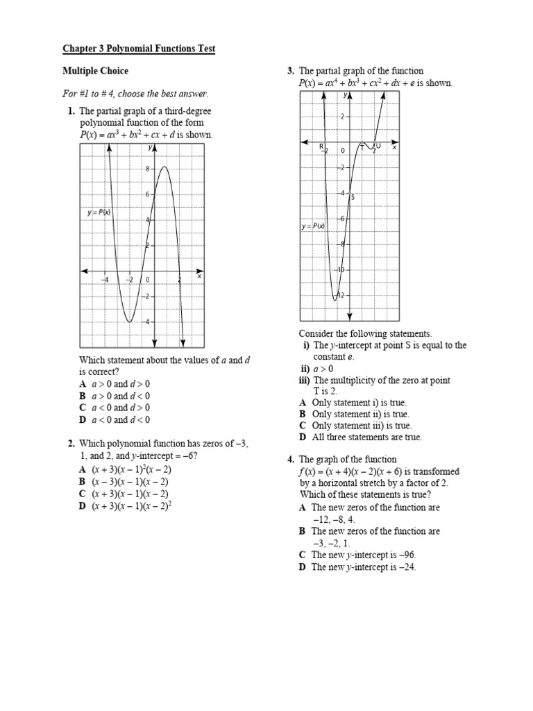 Ch3 Polynomial Func Test A | PDF | Zero Of A Function | Function ...