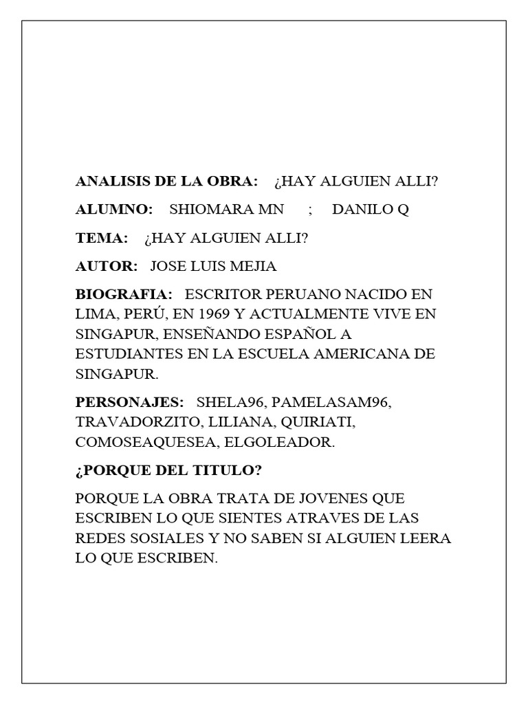 Análisis de "¿Hay alguien allí?" | PDF