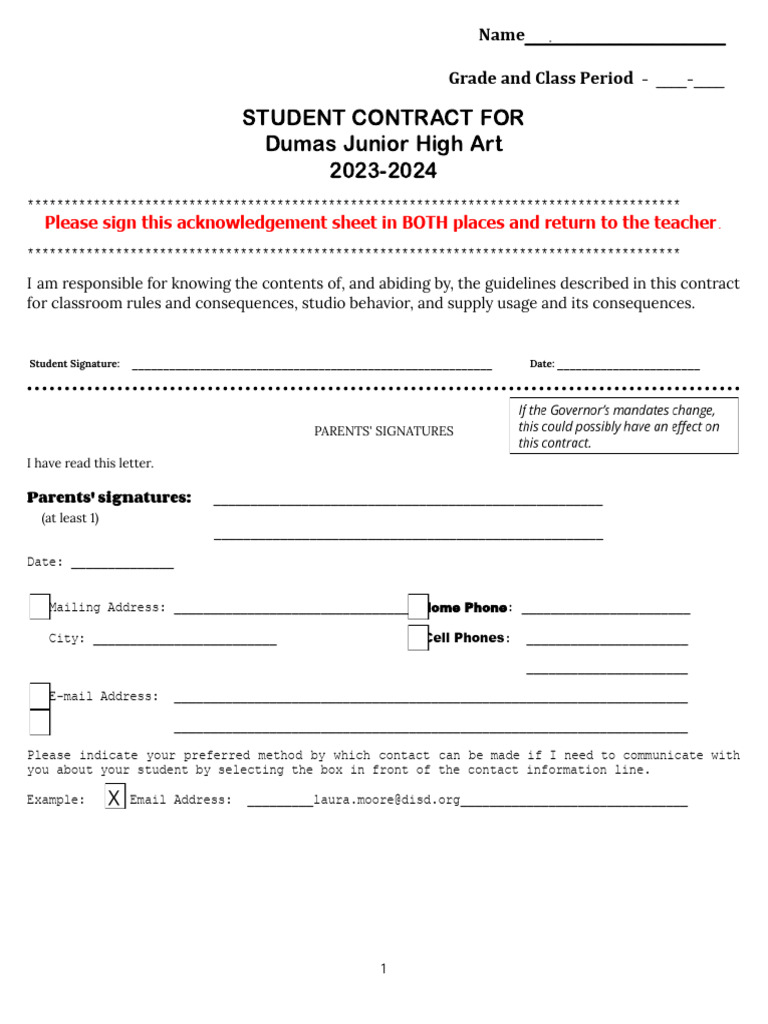 Parent Letter Djhs Art 23-24 | PDF