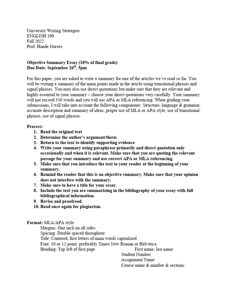 Objective Summary Essay Guidelines | PDF | Career & Growth | Language ...