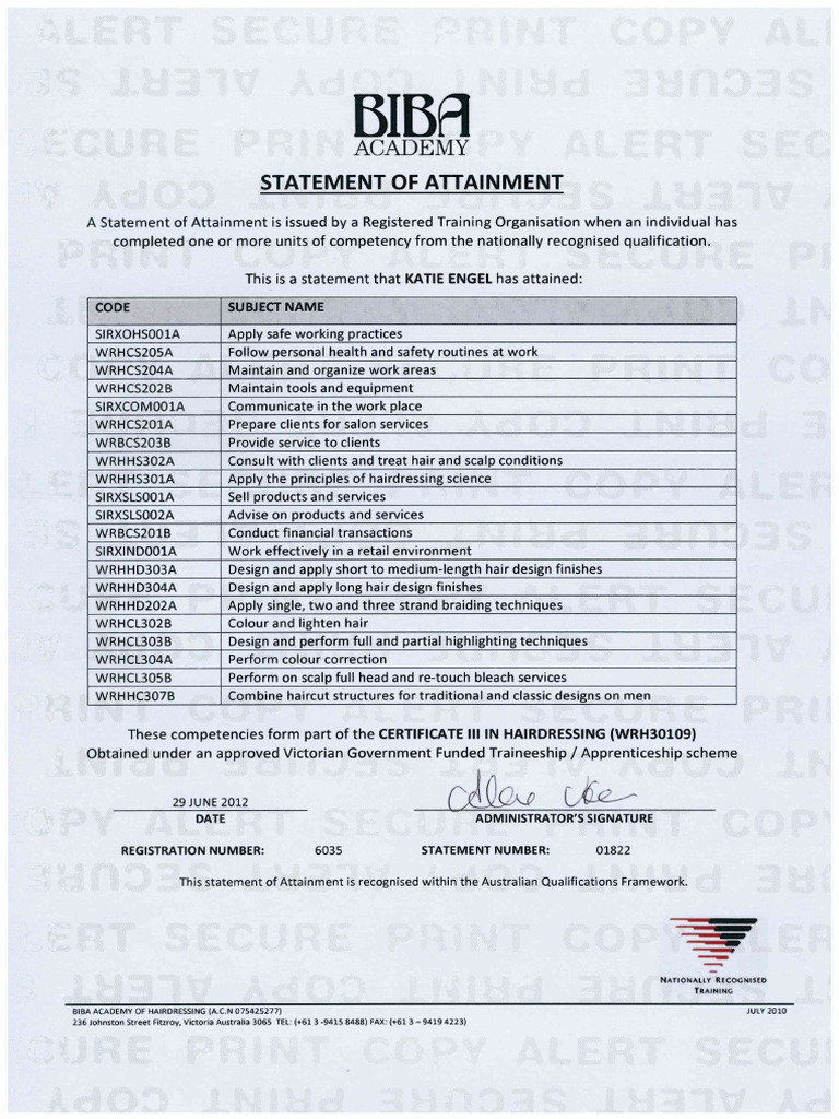 Statement of Attainment | PDF