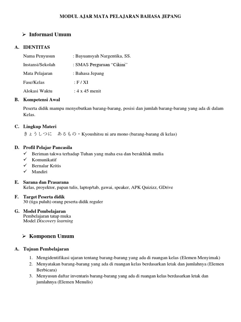 Modul Kyoushitsu Ni Aru Mono (Benda Di Kelas) | PDF