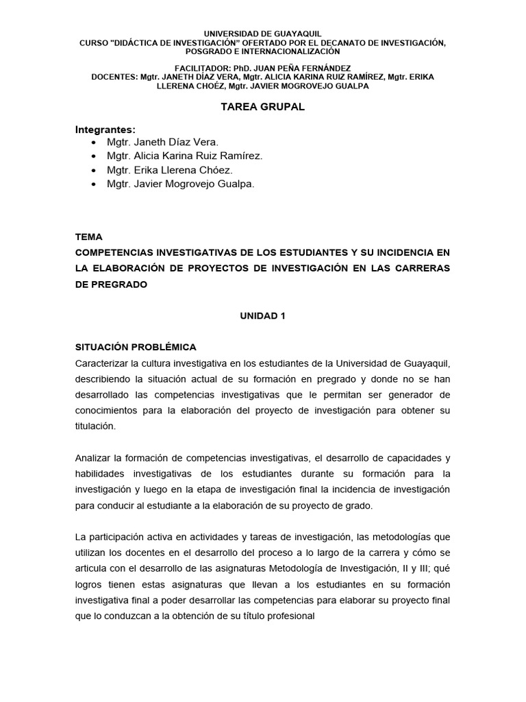 Tarea Grupal Tarea 1,2,3curso Didáctica de Inv. 2022 - Trabajando Unidades | PDF
