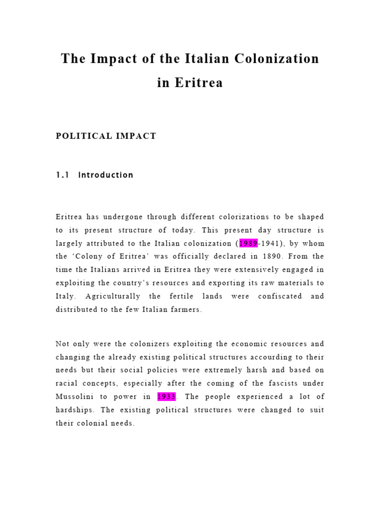 The Impact of The Italian Colonization in Eritrea | PDF