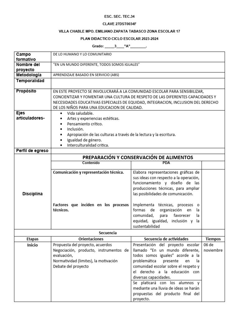 PROYECTO INCLUSION 3A | PDF