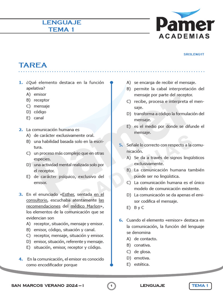 Lenguaje - Verano - 1 Tarea | PDF | Comunicación | Comunicación humana