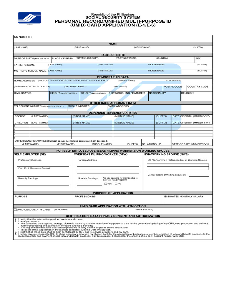E1-E-6 Form | Download Free PDF | Identity Document