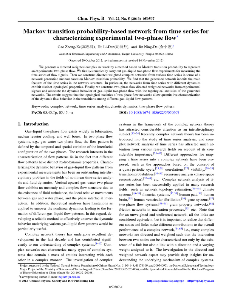 Markov Transition Probability-Based Network From Time Series For Characterizing Experimental Two ...