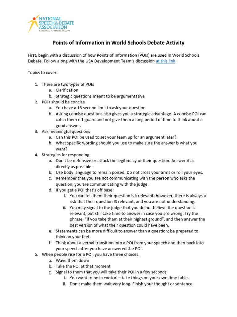 Point of Information Activity | PDF