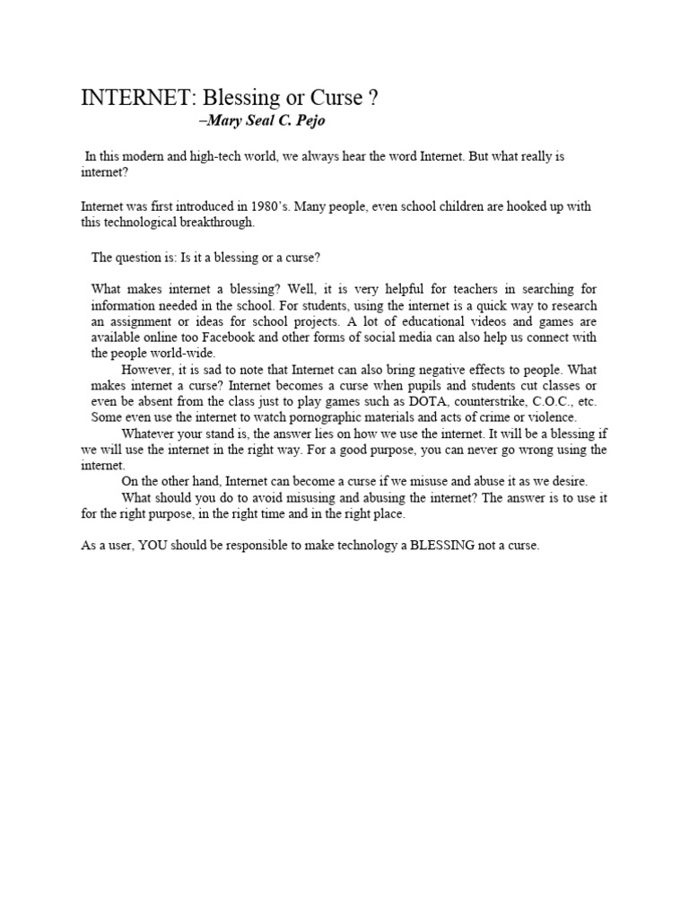 INTERNET Blessing or Curse | PDF