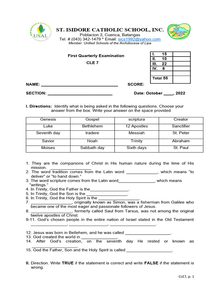 CLE 7 First Quarter Exam | PDF